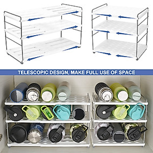 Expandable Water Bottle Organizer for Cabinet, Height & Width Adjustable Water Bottle Storage Holder Rack Cup Organizer for Kitchen Countertop, Pantry, Fridge, Freezer - (3 Tier 10.6 to 16.5"L)