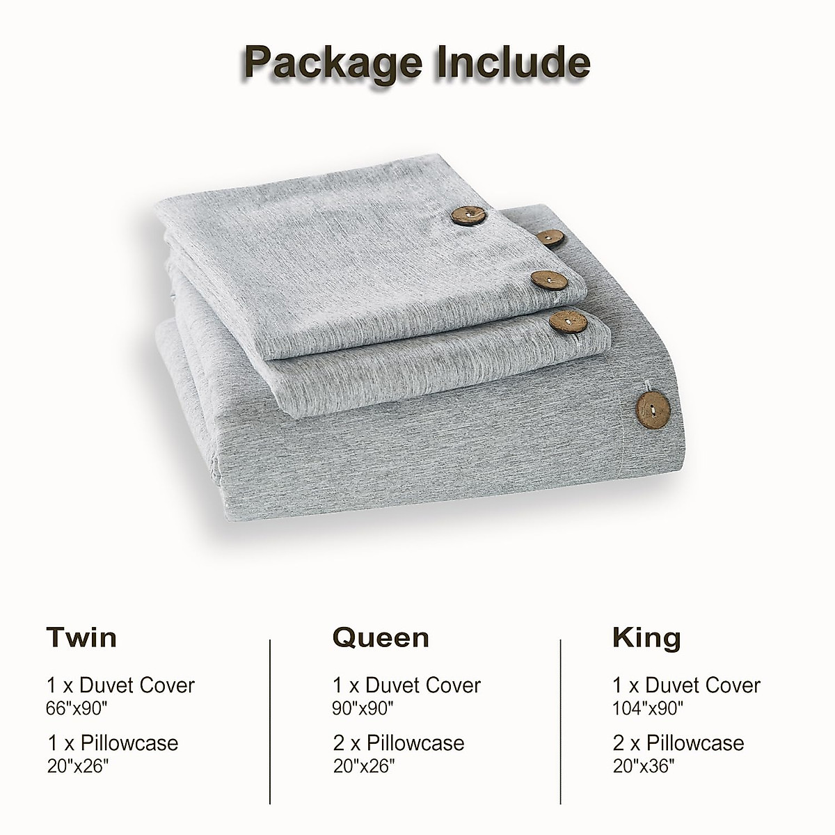 MUKKA Duvet Cover Set King Size Heather Grey Coconut Button Closure Linen Like Chambray Modern Style Elegant Soft King Duvet Cover Luxury& Breathable Covers (104 * 90 inches)
