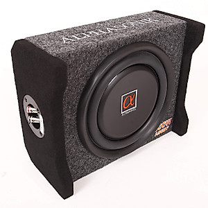 Alphasonik AS8DF 8 inch 600 Watts 4-Ohm Down Fire Shallow Mount Flat Enclosed Sub woofer for Tight Spaces in Cars and Trucks, Slim Thin Loaded Subwoofer Air Tight Sealed Bass Enclosure