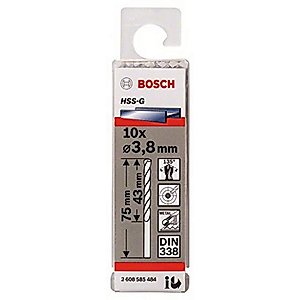 Bosch 2608585484 Metal Drill Bit Hss-G 3, 8mmx43mmx2.95In 10 Pcs