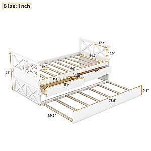 TARTOP Daybed with Pull Out Trundle, Daybed with 2 Storage Drawers, Captain Daybed with Trundle, Twin Sofa Bed with Trundle for Bedroom Living,White