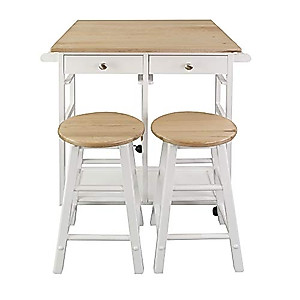 Casual Home Breakfast Cart with Drop-Leaf Table, White