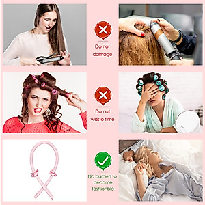 Xijiah-HAUKL Heatless Curling Rod Headband Hair Curlers to Sleep in Soft Silk Satin Absorbent Overnight curlers Long Hair curlers with Hair Clips can be Styled, Pink, 1, 1.0 Count