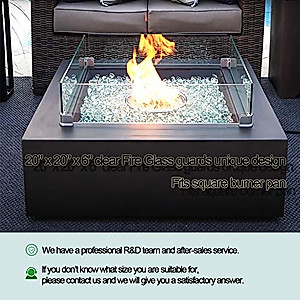 yukang Redeo Fire Pit Glass Wind Guard, 20" x 20" Square Fire Pit Clear Tempered Glass Guard for Propane Fire Pit, Outdoor Fire Pit Table - 8 mm Thickness