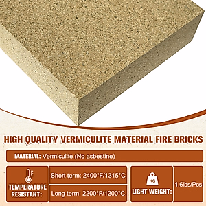 Fire Bricks, FireBrick, High Temperature Insulated Firebricks for Wood Stoves, Fireplaces, Size 9" X 4-1/2" X 1-1/4", Pack of 12, Wood Stove Bricks, Fireplace Brick