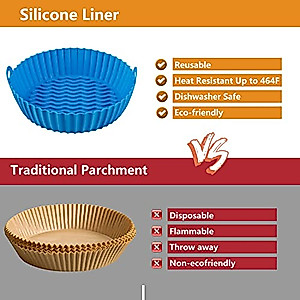KLRSEN 3 Pcs Easy to Clean Air Fryer Silicone Liners Fit 3 To 5 Qt Airfryer,7.5 Inch Reusable Silicone Air Fryer Liners, Heat Resistant Air Fryer Liners (Red+Pink+Blue)