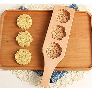 MoonCake Mold Chinese Traditional Mid-autumn Festival Moon Cake Mold 3 Flower Shape Wooden Handmade Baking Mold for Muffin Mooncake Cookie Biscuit Chocolate Pumpkin Pie
