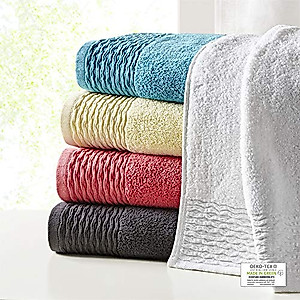 Madison Park Breeze 6 Piece Jacquard Wavy Border Zero Twist Cotton Towel Set, Charcoal