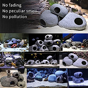 MUNLIT Ceramic Fish Tank Decorations, Betta Fish Tank Accessories Rock Caves, Stackable Aquarium Cichlid Cave, Betta Fish Hideout and House, Small Hiding Rock for Fish Bowl (2 PCS Oval Style A)