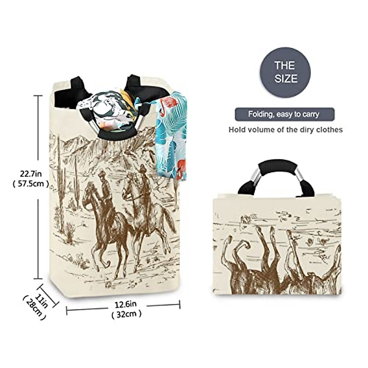 Kigai Western Desert Cowboy Laundry Baskets Collapsible Large Storage Laundry Baskets,Storage Basket with Handles Clothes Organizer