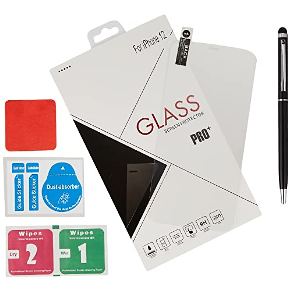 Glow Co., Ltd. 405-1-01 iPhone 12 with Strap, Multi-Functional Storage, Notebook Type Case, Navy, Tempered Glass & Stylus Pen Included