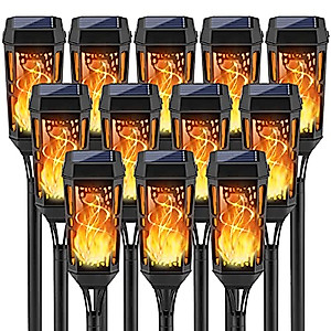 KYEKIO Outside Solar Lights, 12Pack Solar Flame Torch Lights Outdoor for Garden Decor, Garden Lights Solar Powered Waterproof, LED Flame Torches for Outside Decorations Outdoor Lighting Luces Solares