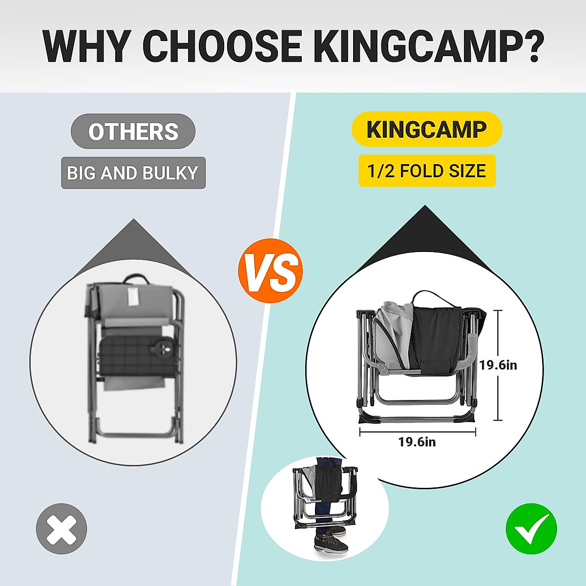 KingCamp Folding Camping Chair, Heavy Duty Director's Seat for Adults Outside, Portable Lawn Chairs with Side Table Breathable Mesh Back Compact Style for Outdoor Sports