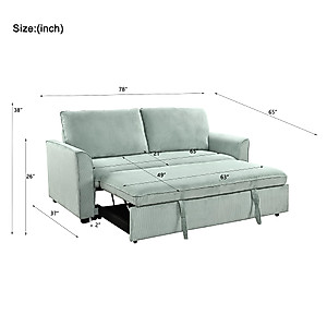 Familymill 78'' Modern Corduroy Fabric Convertible Sleeper Sofa Bed, 3-in-1 Pull Out Couch Bed with Reclining Backrest for Living Room/Apartment/Office (Light Green)