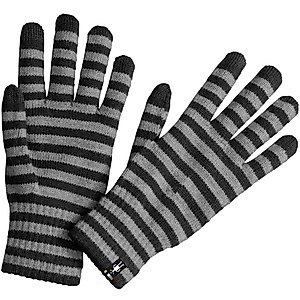 Smartwool Striped Liner Glove | Merino Wool Touchscreen Winter Gloves For Men and Women, Black, Medium