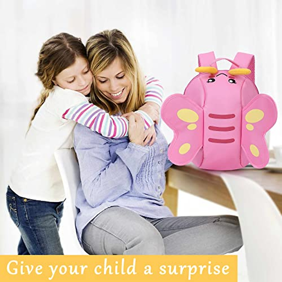 Clearlove Kids Backpack Lightweight School Backpack with Tulle Wings and Anti-lost Safety Rope Toddler Backpack for Teen Girls Boys（Pink Butterfly）