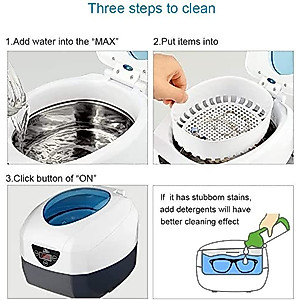 Ultrasonic Cleaner Low Noise Wash Machine for Cleaning Eyeglasses Jewelrys Watches Razors Dentures Combs Tools Instruments - 750 ml