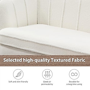 Modern Boucle Loveseat Couch,Futon Small Sofa with Gold Metal Legs ,2-Seater Upholstered Mini Sofa Couches for Small Space,Living Room Bedroom Office Dorm Studio Apartment Love Seat Couche(White)