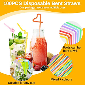 Disposable Plastic Drinking Straws - MAQIHAN 100PCS Flexible Drinking Straws Long Plastic Straws Bendable Colorful Drinking Straws for Juice Drinks