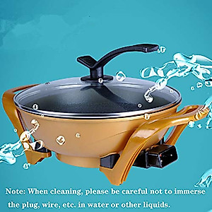 JTJxop Electric Skillet Pan with Lid, Professional Multi-Function Electric Cooker, Electric Hot Pot, with Non-Stick Coating and Heat-Resistant Handle, 1800W,Gold
