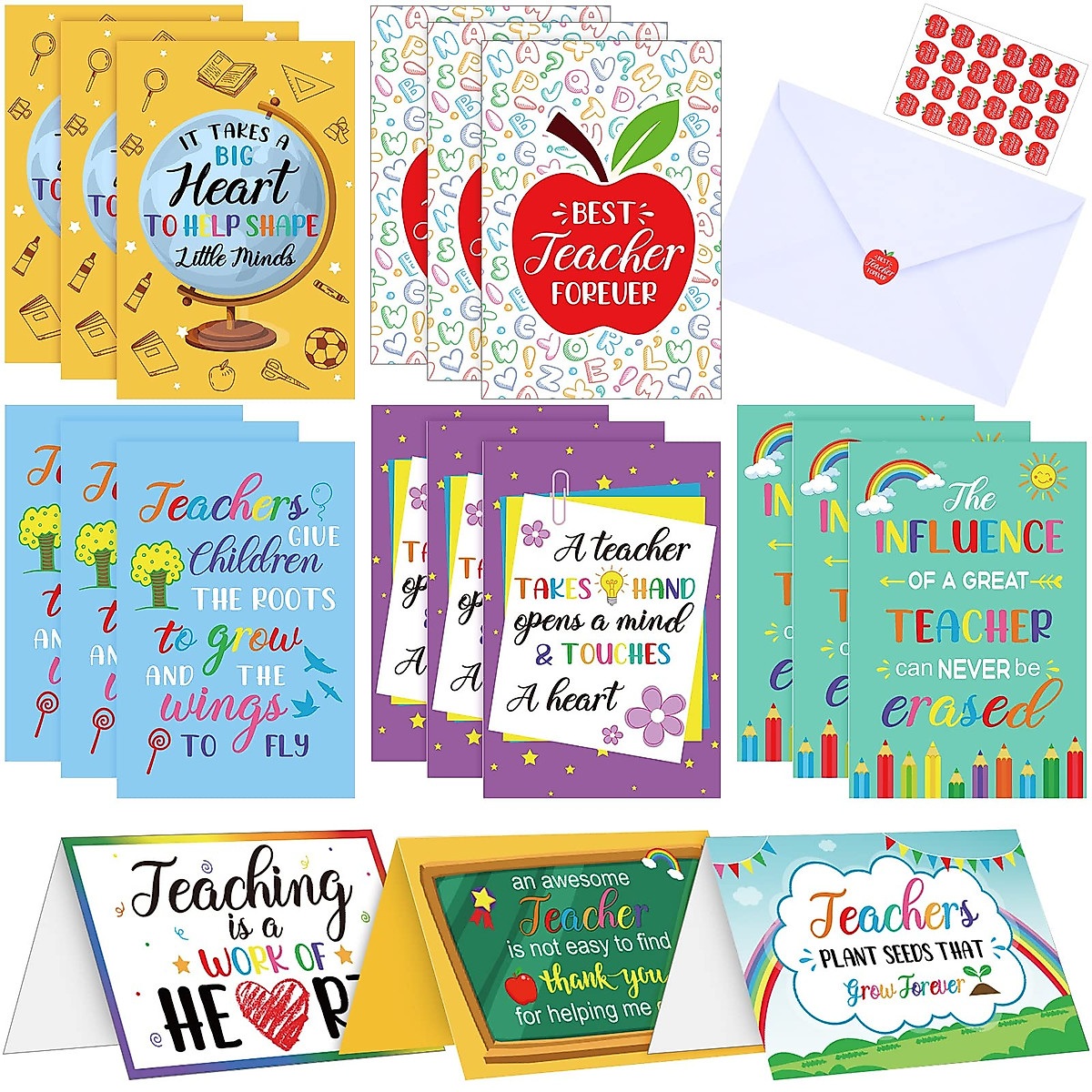 Jetec 24 Sets Teacher Thank You Cards Teacher Appreciation Gift Cards Bulk for Teachers Day Teacher Best Teacher Ever Card Teacher of the Year Appreciation Gifts (Appreciation)
