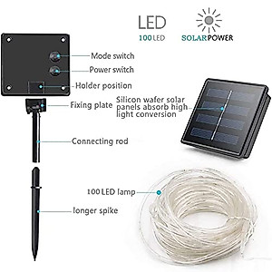 SUNSEATON Solar Rope Lights,100 LEDs 33ft/10M, 8 Modes Waterproof Solar String Copper Wire Light, Outdoor Rope Lights for Garden Yard Path Fence Tree Wedding Party Decorative (33ft/10M, White)