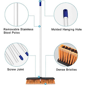 18" Push Broom Outdoor Heavy Duty with Stiff Bristles, Shop Broom with 63" Long Handle, Snow Broom Garage Push Broom for Concrete Wood Scrub Brush for Cleaning Shop Garage Deck Patio Driveway (Orange)