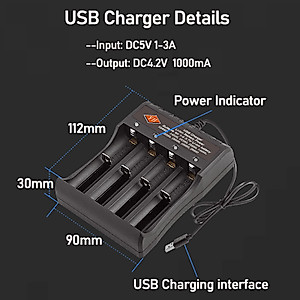 18650 Battery Charger 4 Bay Universal USB Smart Charger for 3.7V Rechargeable Lithium Li-ion Batteries Compatible 18650 26650 21700 10400 14500 16340 16650 18500 Battery Charger
