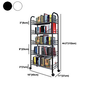 KWOKING Metal Bookshelf with 360° Rotating Universal Wheels Open Back Bookcase Bookshelf Shelf Dormitory Floor Cart Bedside Bookshelf Gap Storage Book Artifact Black 15.7" L x 10.6" W x 44.1" H
