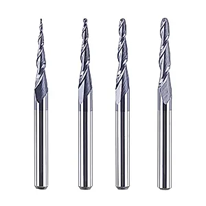 SpeTool 4Pcs/Pack Assorted R0.25~1.0 Tip 1/8" Tapered End Mill Cone Ball Nose Carbide Bit CNC Cutter for Carving Engraving