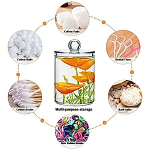 Eionryn California Poppies Spring Flowers Qtip Dispenser Apothecary Jars Yellow Summer Floral Bathroom Qtip Holder Storage Canister Plastic Jar 10 Oz for Cotton Ball Swab Round Pads Floss 2pcs