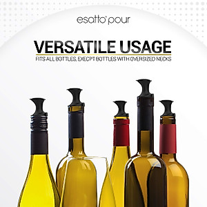 Esatto Pour and Seal, Plastic Bottle Pourers With Built In Lid – Easy and Precise Pouring, Lid for Storing and Healthy Practices, Professional Bar Tool, Pack of 12 Pieces Wine Stopper Pourer (Black)