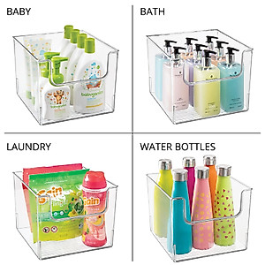 mDesign Plastic Household Storage Organizer Bins with Open Dip Front for Kitchen, Bedroom, Bathroom, Office, Craft or Playroom Organization - Holds Toys, Books - Ligne Collection, 4 Pack - Clear