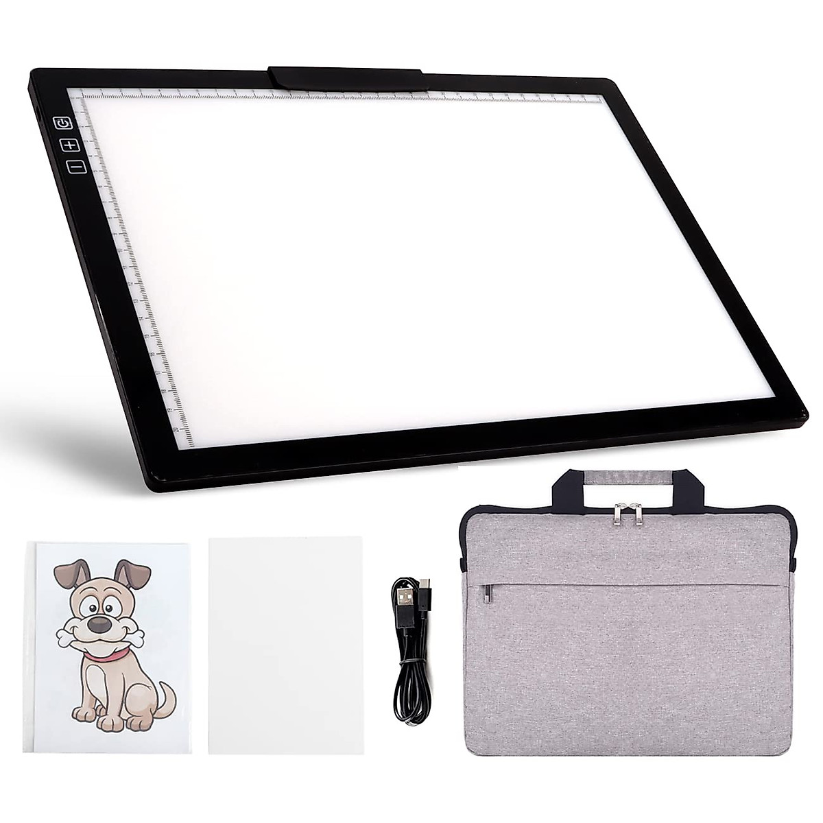 YINGWOND Rechargeable A4 LED Light Pad with Padded Case, Tracing Light Box w/Riser Stands and Paper Clip, 6 Levels of Brightness, Type-c Cable, Wireless Diamond Painting Light Board