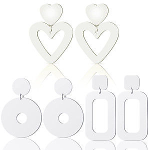 3 Pairs Retro Acrylic Earrings 70s 80s Outfit Costume Accessories Double Love Heart Halloween Christmas Dangle Earrings Disco Ball Neon Earrings for Women Gifts