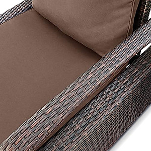 BABYLON Outdoor Wicker Recliner, Patio Recliner Adjustable Chair with 5.11" Cushions and Ottoman, UV/Rust/Weather Resistant/Aluminum Frame/Hand Woven, Brown Color