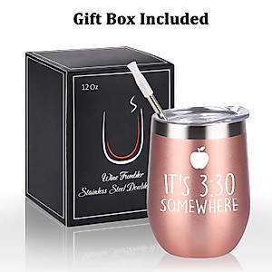 GINGPROUS It's 3:30 Somewhere Stainless Steel Wine Tumbler Glass with Lid and Straw, Funny Teacher Professor Gifts, Graduation Birthday Thank you Gifts for Teachers, 12 Oz Insulated Tumbler