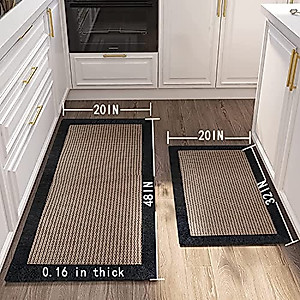 Twill Kitchen Mat Kitchen Rugs Set of 2 Kitchen Rugs and Mats Non Skid Washable Farmhouse Kitchen Floor Mats for in Front of Sink Heavy Duty Standing Mat Kitchen Mats for Floor Fridge Indoor Black