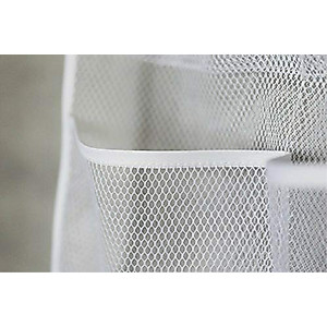 Tescogo Mesh Shower Caddy Curtains Organizer - Hanging Bathroom Shower Curtain Rod/Liner Hooks Accessories with 6 Pockets Save Space in Small Bathroom Tub 4 Rings