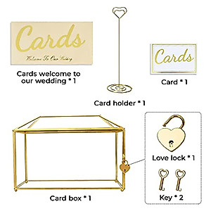 Ripprovt Glass Wedding Card Box with Lock, 12.6x5.9x9 inches Large Gold Card Boxes for Wedding Reception, Keepsake Display, Graduation, Party Centerpiece Decorative Box