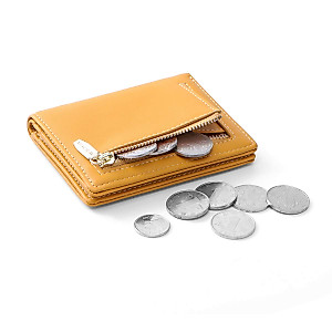 AnnabelZ Women Wallets Small Bifold Leather Pocket Wallet Ladies Mini Short Purse (Yellow)