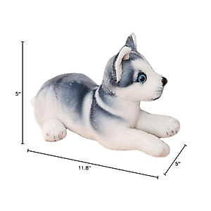 ELAINREN Lifelike Furry Husky Stuffed Animals Realistic Huskies Plush Toy Simulation Siberian Husky Plushie Dolls Gifts/11.8''