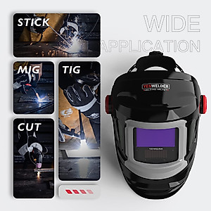 YESWELDER Large Viewing Flip Up Design Auto Darkening Welding Helmet with Side View, Digital Welding Lens，1/1/1/1 True Color 4 Arc Sensor Welder Mask