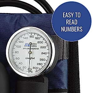 MABIS MatchMates Manual Blood Pressure Monitor Kit Aneroid Sphygmomanometer with Calibrated Nylon Cuff and Oversized Carrying Case, Adult, Navy