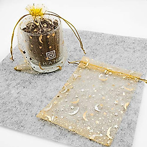 souG Organza Gifts Bags, 5x7 100Pcs Sheer Organza Drawstring Pouches Stars and Moon Wedding Party Favor Jewelry Candy Gift Bags (White and Gold).