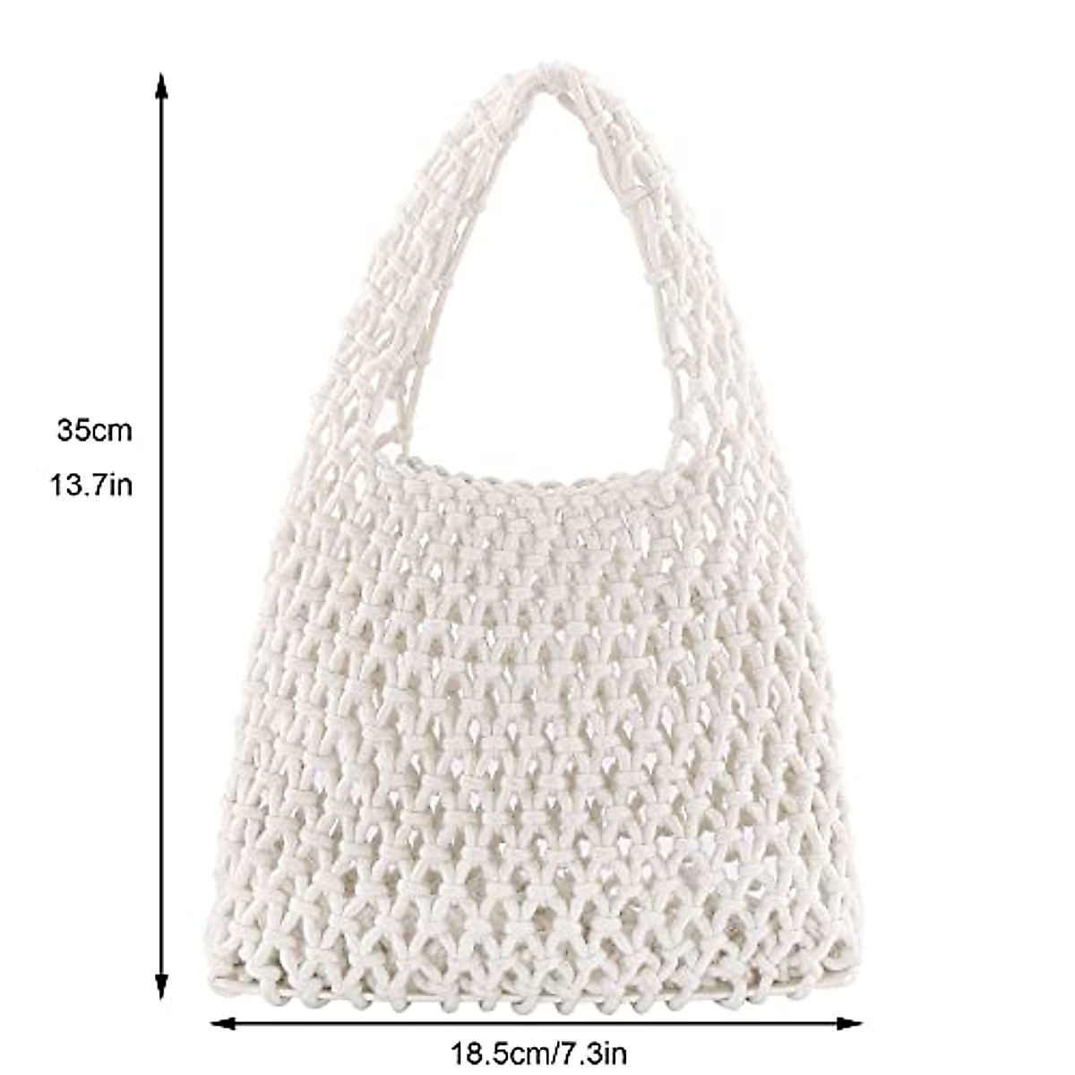 Ayliss Women Mini Clutch Handbag Tote Cotton Crochet Bucket Top-handle Drawstring Beach Woven Fishing Net Pouch Purse (Ivory)