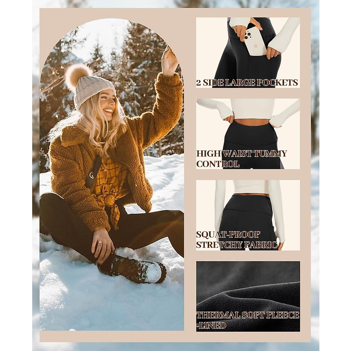 HIGHDAYS 3 Pack Leggings with Pocktes for Women - High Waist Tummy Control Soft Women's Yoga Pants for Workout Running, Black/Gray/Coffee, ONE Size