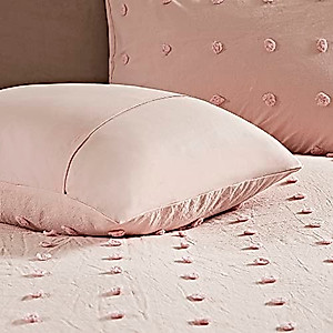 Urban Habitat Duvet Set 100% Cotton Jacquard, Tufts Accent, Shabby Chic All Season Cover for Comforter, Matching Shams, Decorative Pillows, Twin/Twin XL (68 in x 92 in), Pink 5 Piece
