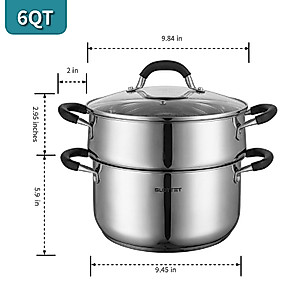 SLOTTET 6 Quart Stainless Steel Stock Pot with Steamer,6 Qt Multipurpose Stockpot with Stay-cool silicone Handle and Glass Lid,Soup Pot for Cooking