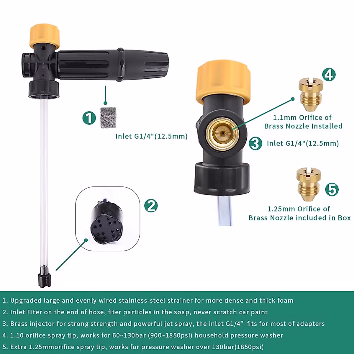 Electric Pressure Washer DIY Foam Cannon with 1/4” Quick Connector & Other 5 Adapters, Power Washer Adjustable Snow Foam Lance 0.6L Bottle, Jet Car Wash Soap Foam Nozzle, 500~2200PSI, 1.0~2.2GPM…